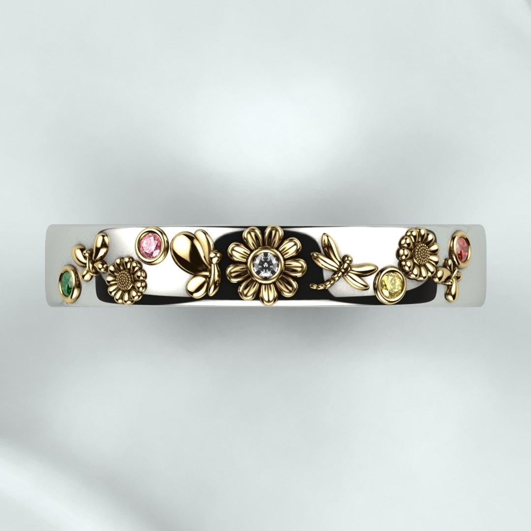 3D Colored Gems Rhodium Plating Gold Ring model - TurboSquid 1778789