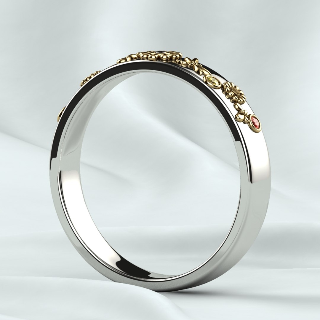 3D Colored Gems Rhodium Plating Gold Ring model - TurboSquid 1778789