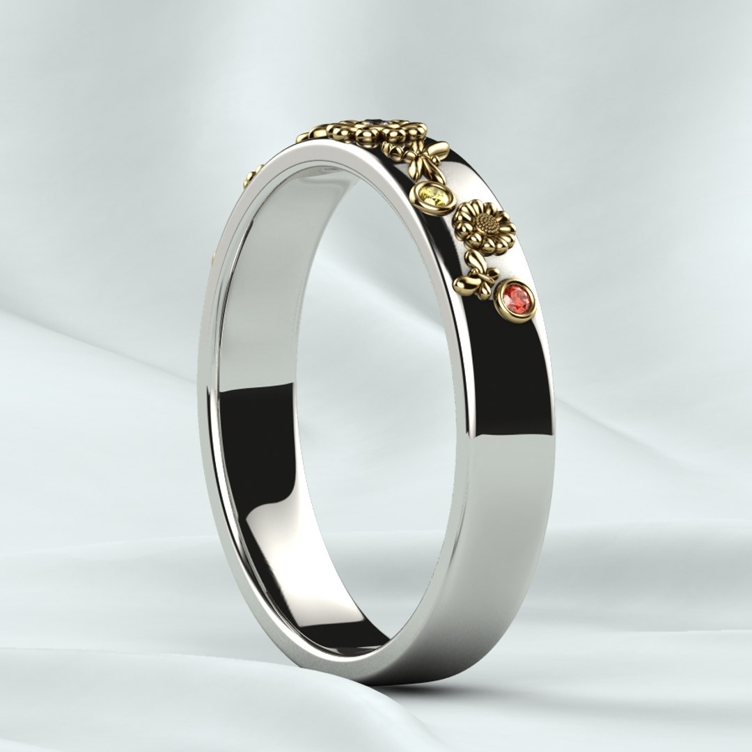 3D Colored Gems Rhodium Plating Gold Ring model - TurboSquid 1778789