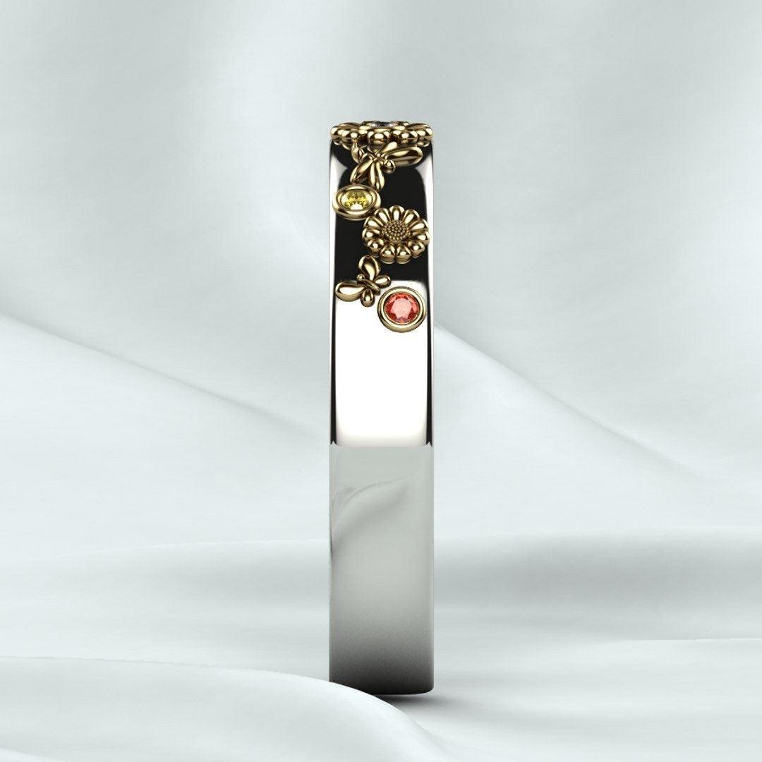 3D Colored Gems Rhodium Plating Gold Ring model - TurboSquid 1778789
