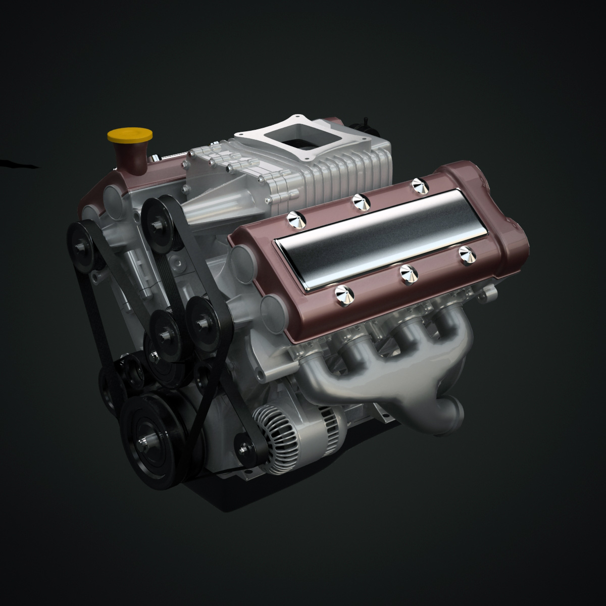 3d modern v8 engine supercharger