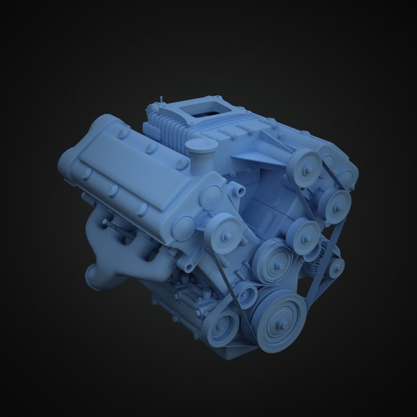 3d modern v8 engine supercharger