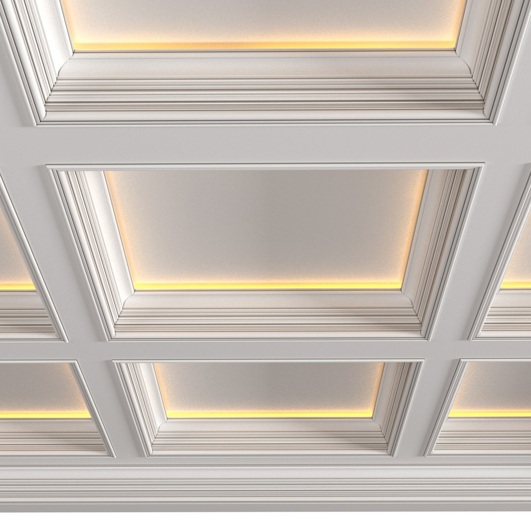 Modern Coffered Illuminated Ceiling Art Deco Style 3D Model - TurboSquid 1940957