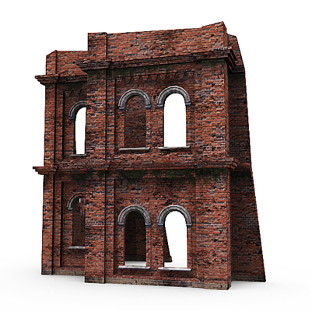 ruined brick building wall 3d model