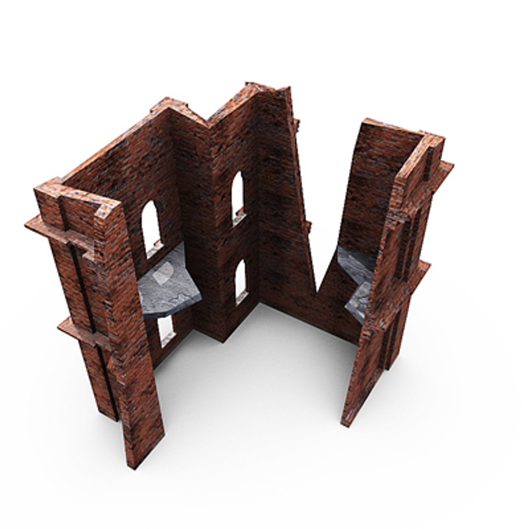 ruined brick building wall 3d model