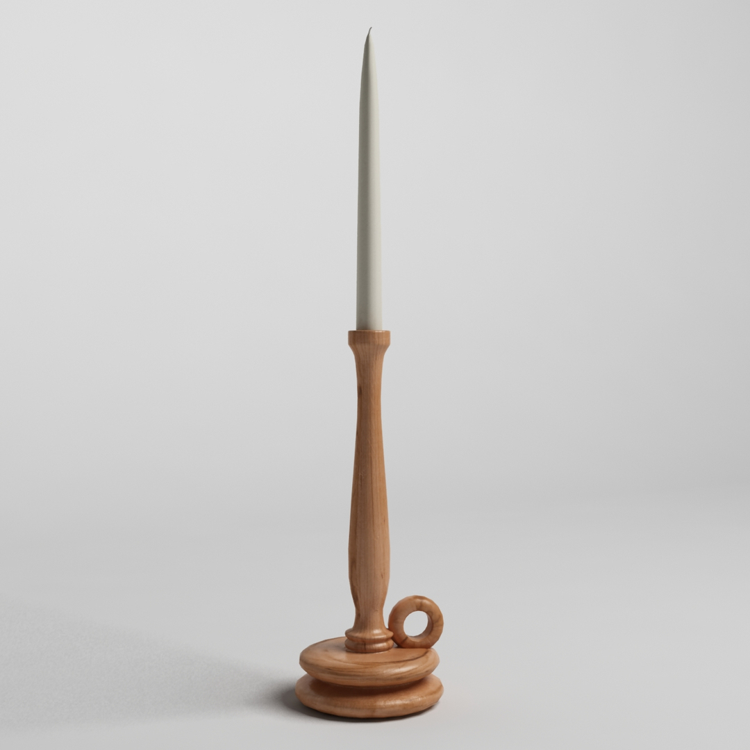 Wood Candlestick Candle 3ds