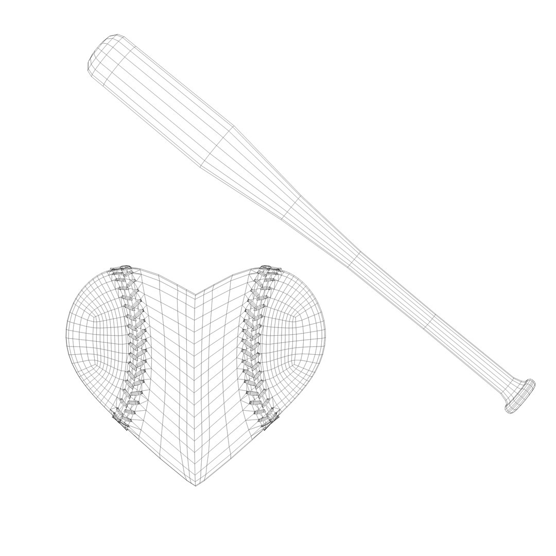 3D Baseball Ball In Shape Of Heart And Baseball Bat - TurboSquid 2300742