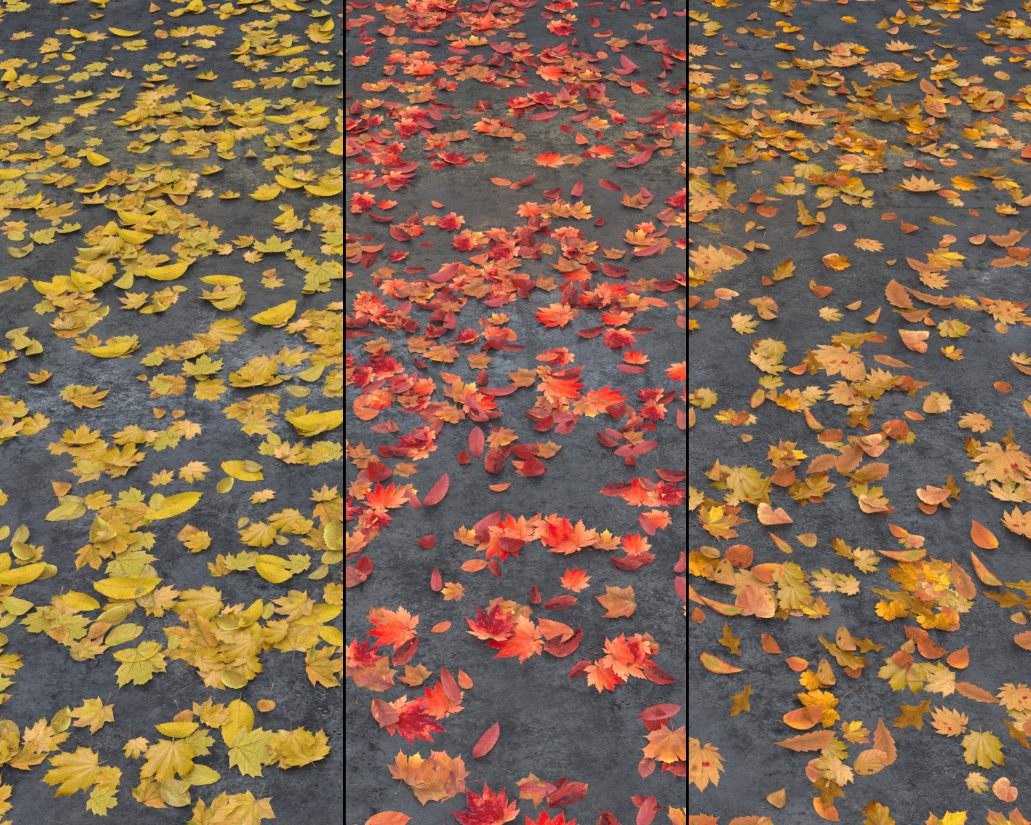 3d realistic fall leaves scattered model