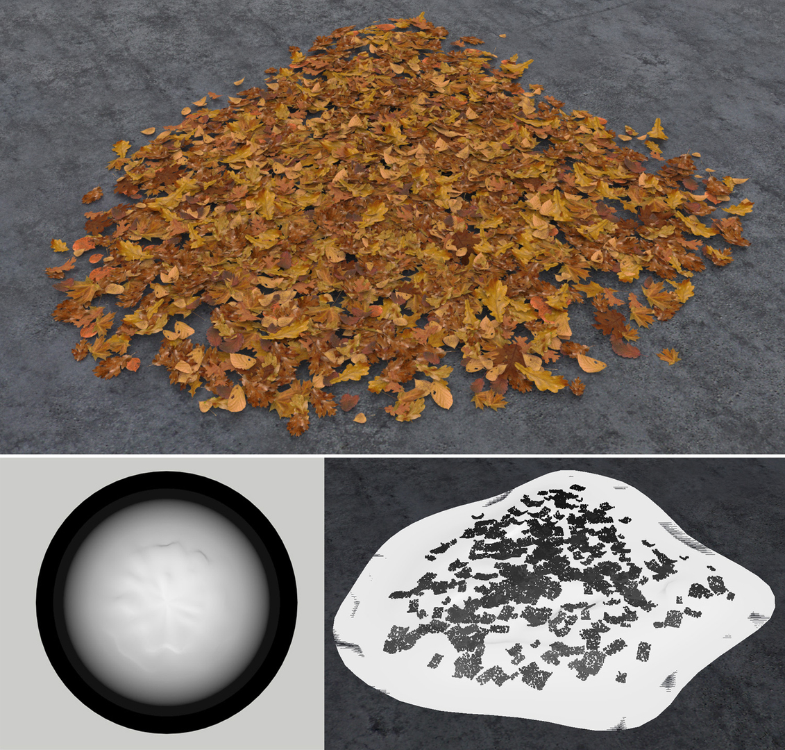 3d realistic fall leaves scattered model