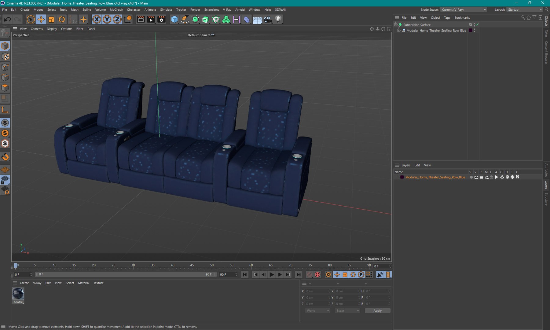 Modular Home Theater Seating Row Blue 3D Model - TurboSquid 2386891