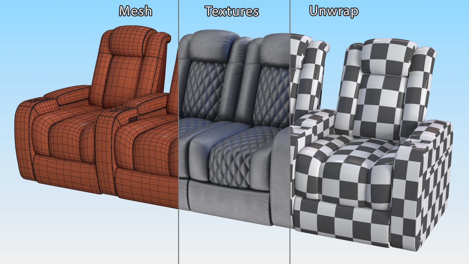 Modular Home Theater Seating Row Blue 3D Model - TurboSquid 2386891