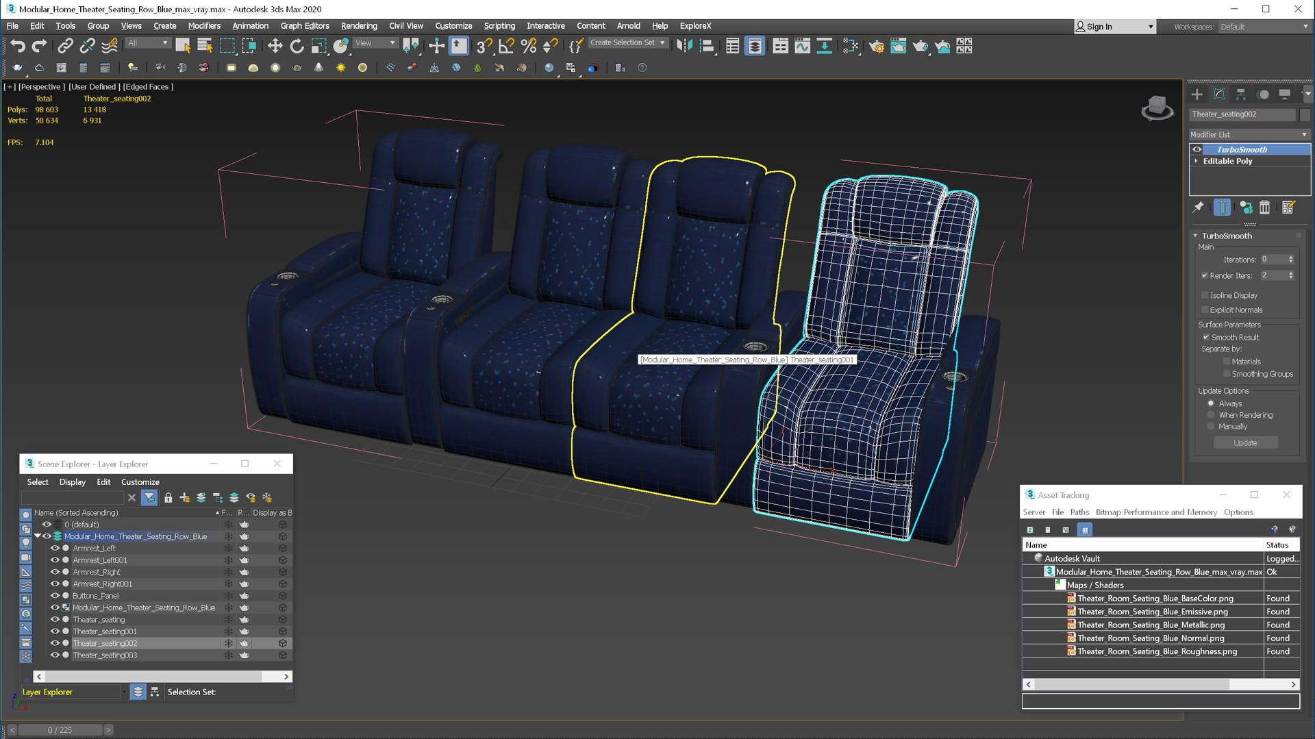 Modular Home Theater Seating Row Blue 3D Model - TurboSquid 2386891