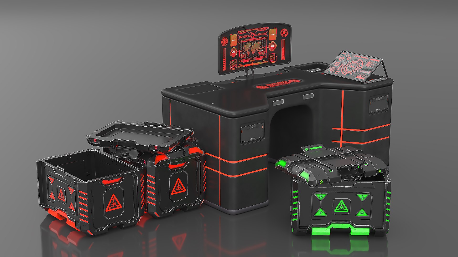 Sci-Fi Command Console With Storage Crates 3D - TurboSquid 2349933