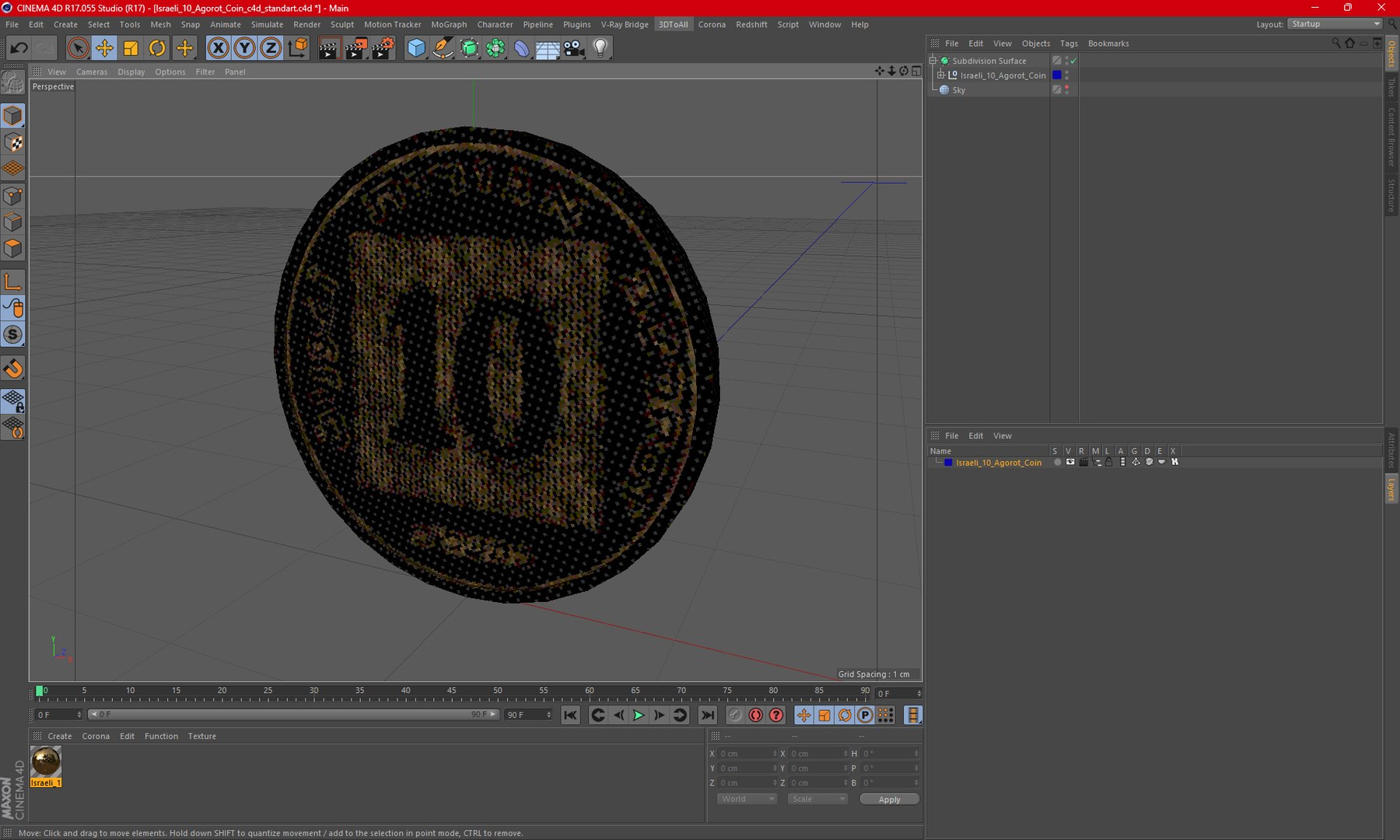 3D Israeli 10 Agorot Coin Model - TurboSquid 2190554