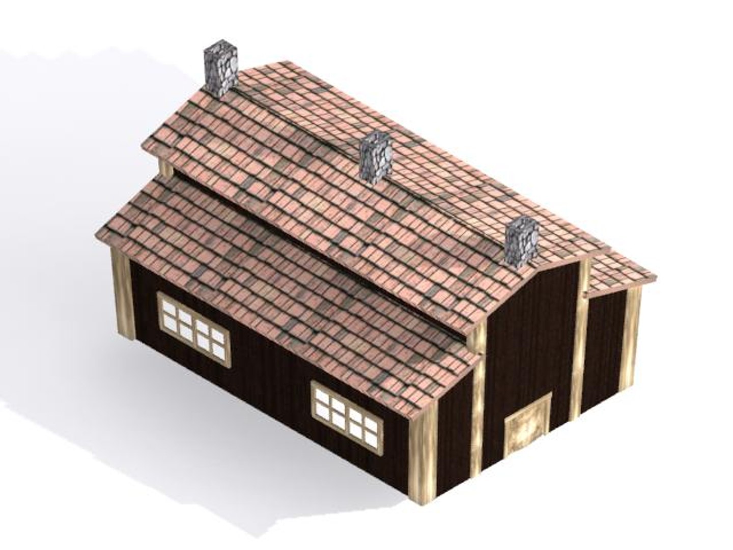 obj cartoon wooden barracks