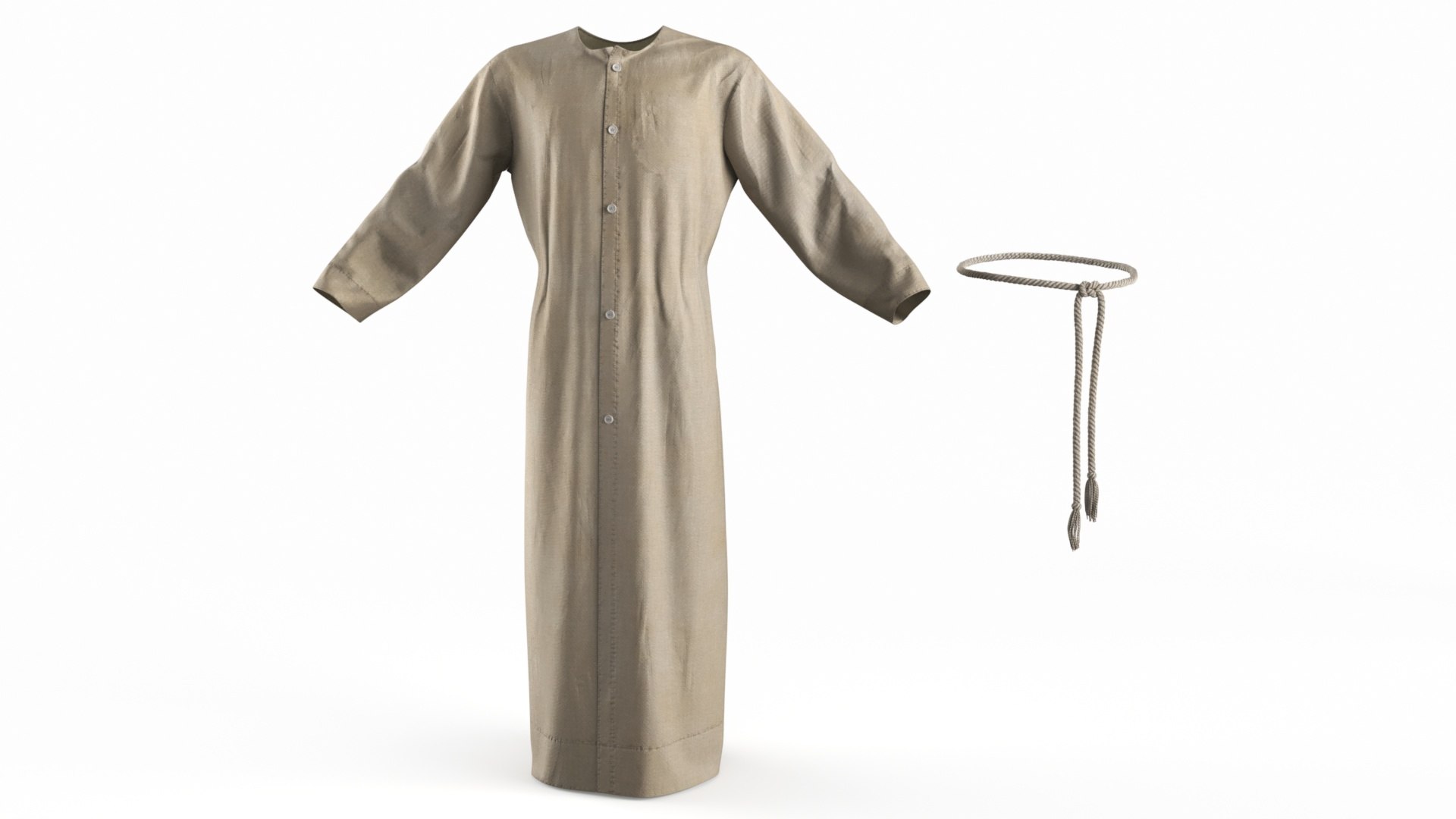 Old Long Mantle With Belt 3D - TurboSquid 2349298