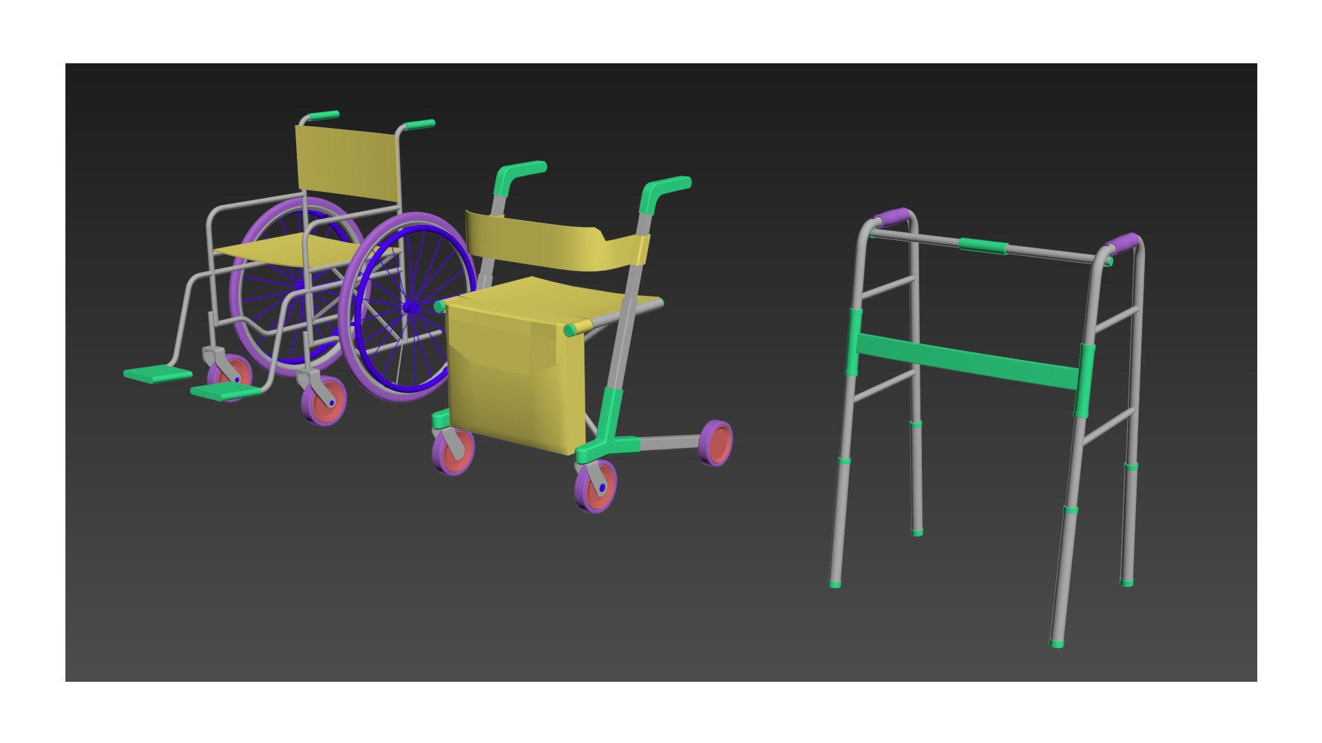 Walkers And Wheel Chair 3D Model - TurboSquid 2426953