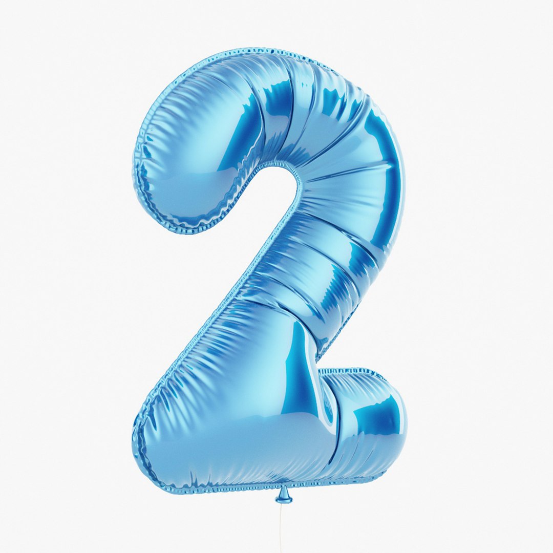 3D Shiny Foil Balloon Number 2 Model - TurboSquid 2143380