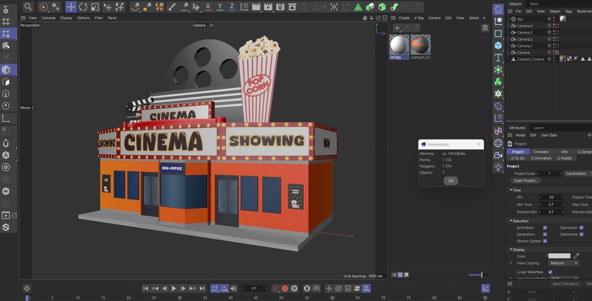 3D Cartoon Cinema Building - TurboSquid 2224723