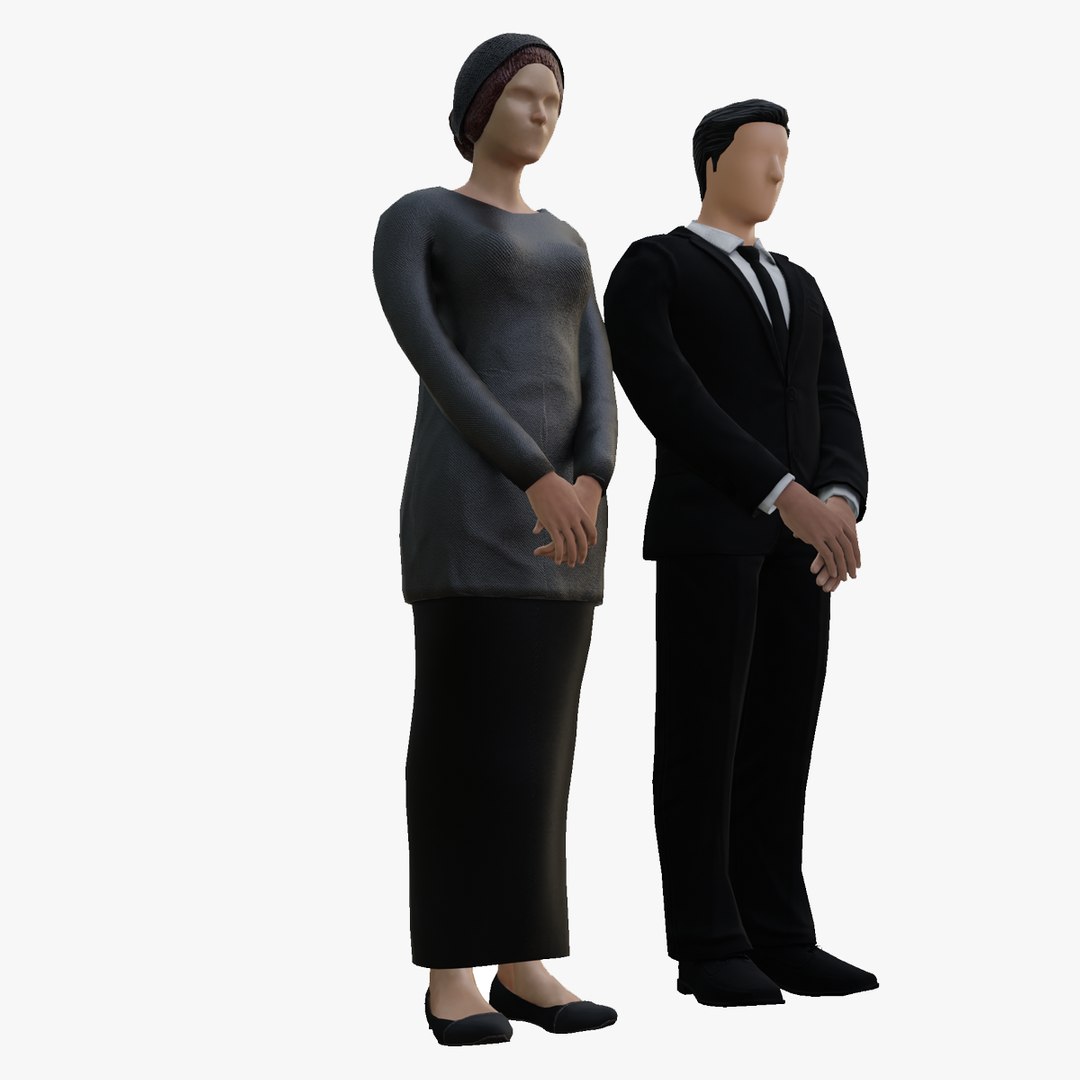 Man and a woman in black costume low poly PBR textures model ...