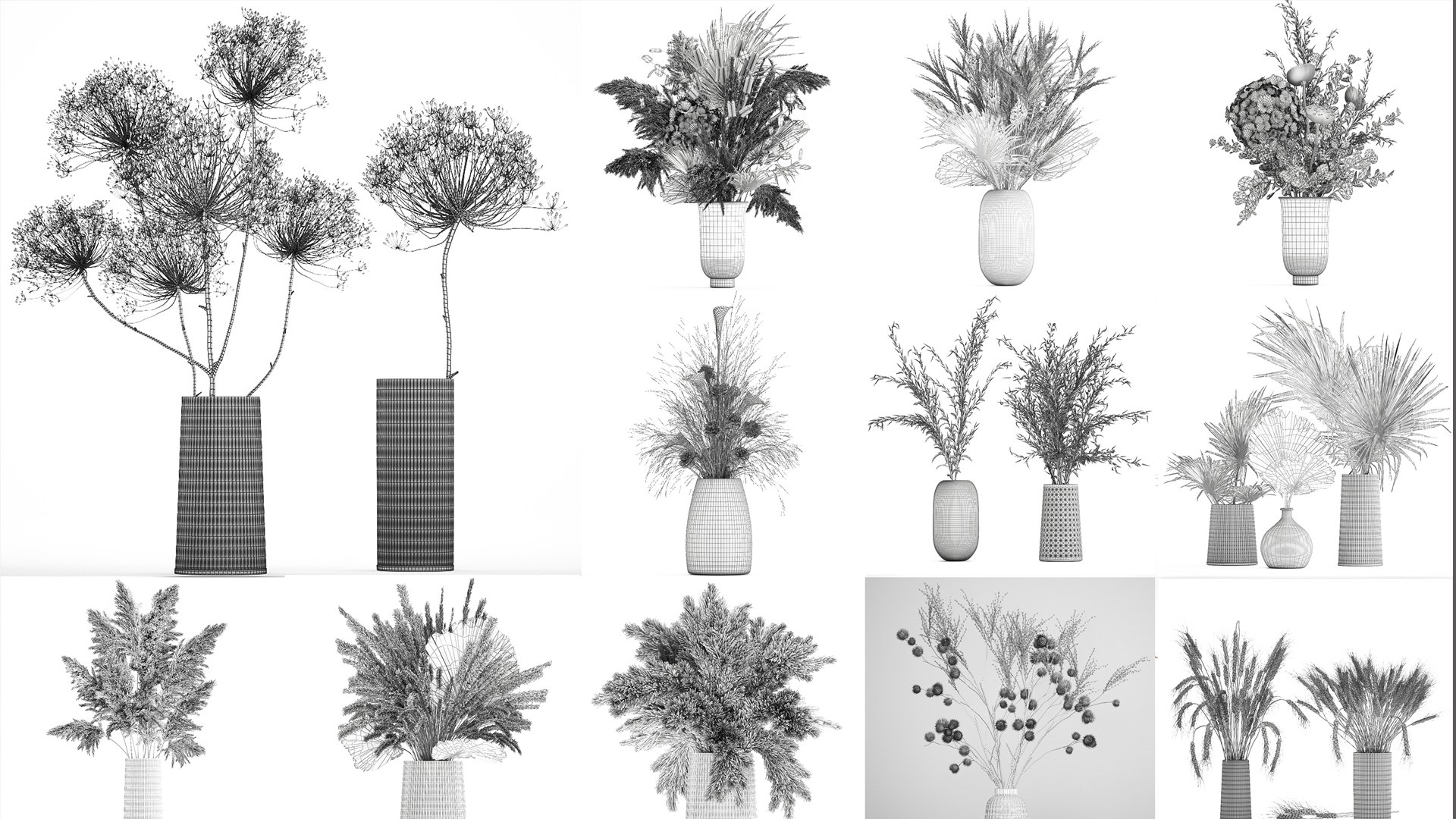 Collection of bouquets of dried flowers 30 pieces 3D model - TurboSquid ...