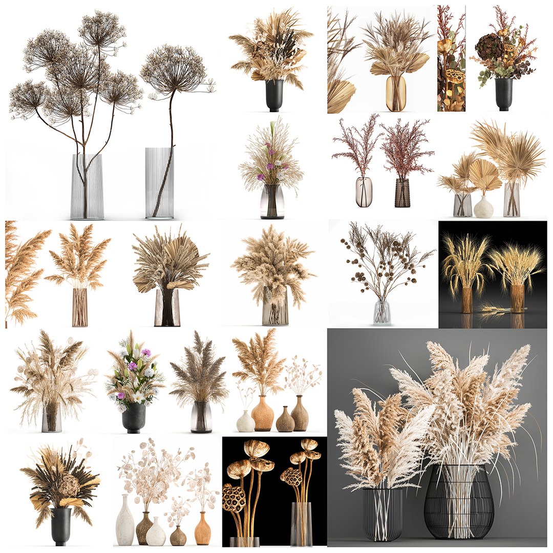 Collection of bouquets of dried flowers 30 pieces 3D model - TurboSquid ...