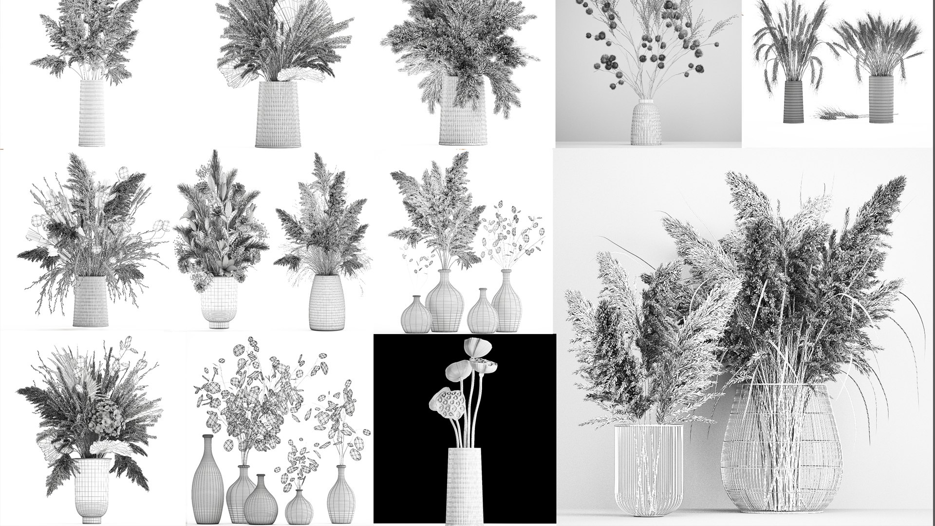 Collection of bouquets of dried flowers 30 pieces 3D model - TurboSquid ...