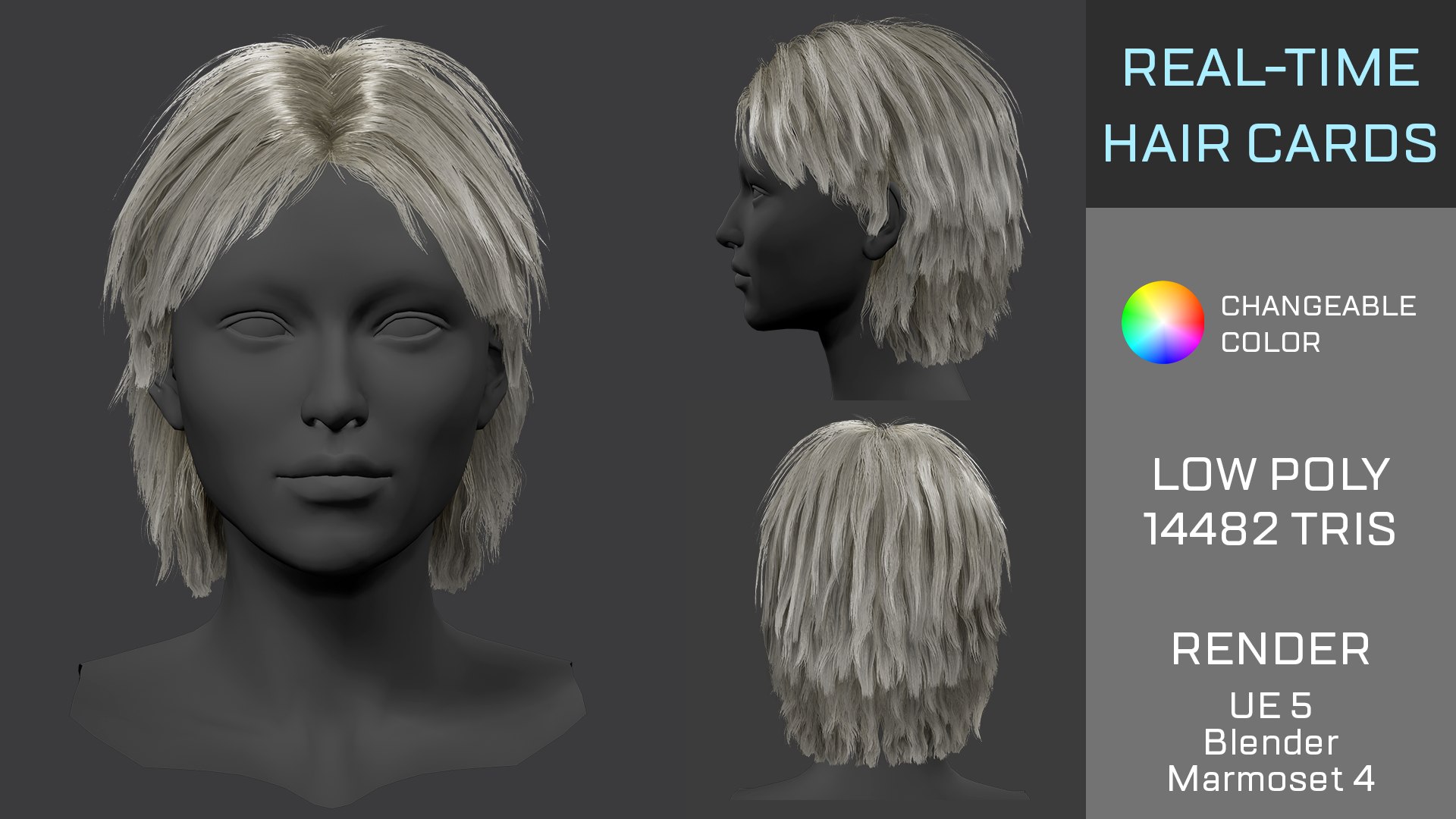 3D Model Real-time Hair Cards - Short Shag Hairstyle - TurboSquid 2119697