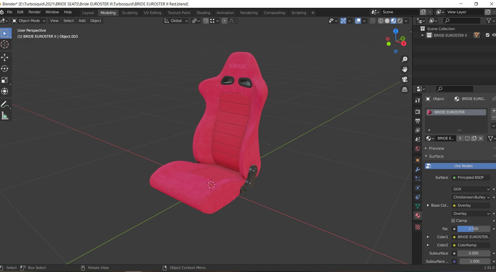 3D model BRIDE EUROSTER II Red Seat - TurboSquid 1790799