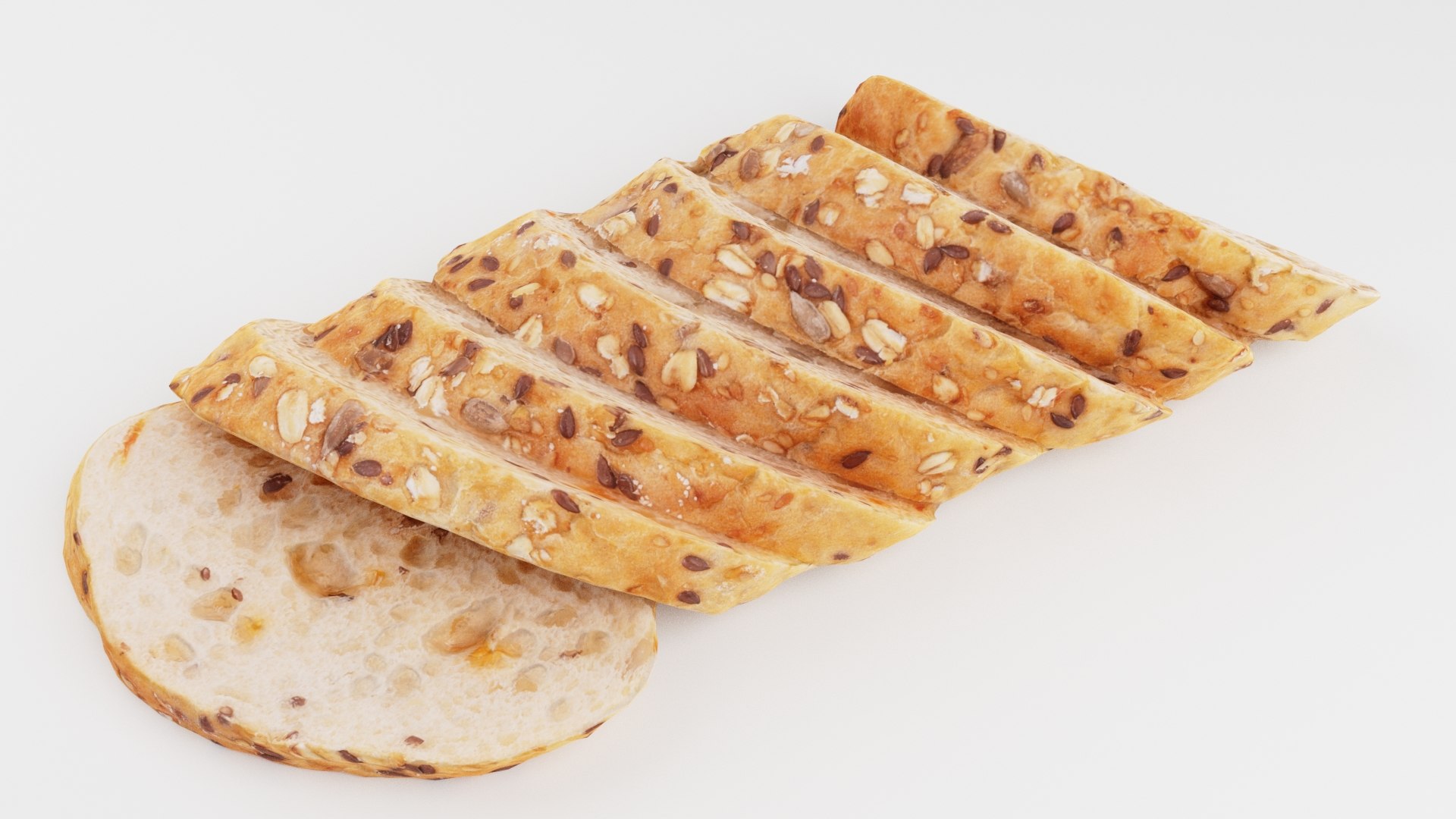 3D Model Sliced Baguette Or Cut French Bread With Seeds And Spices ...