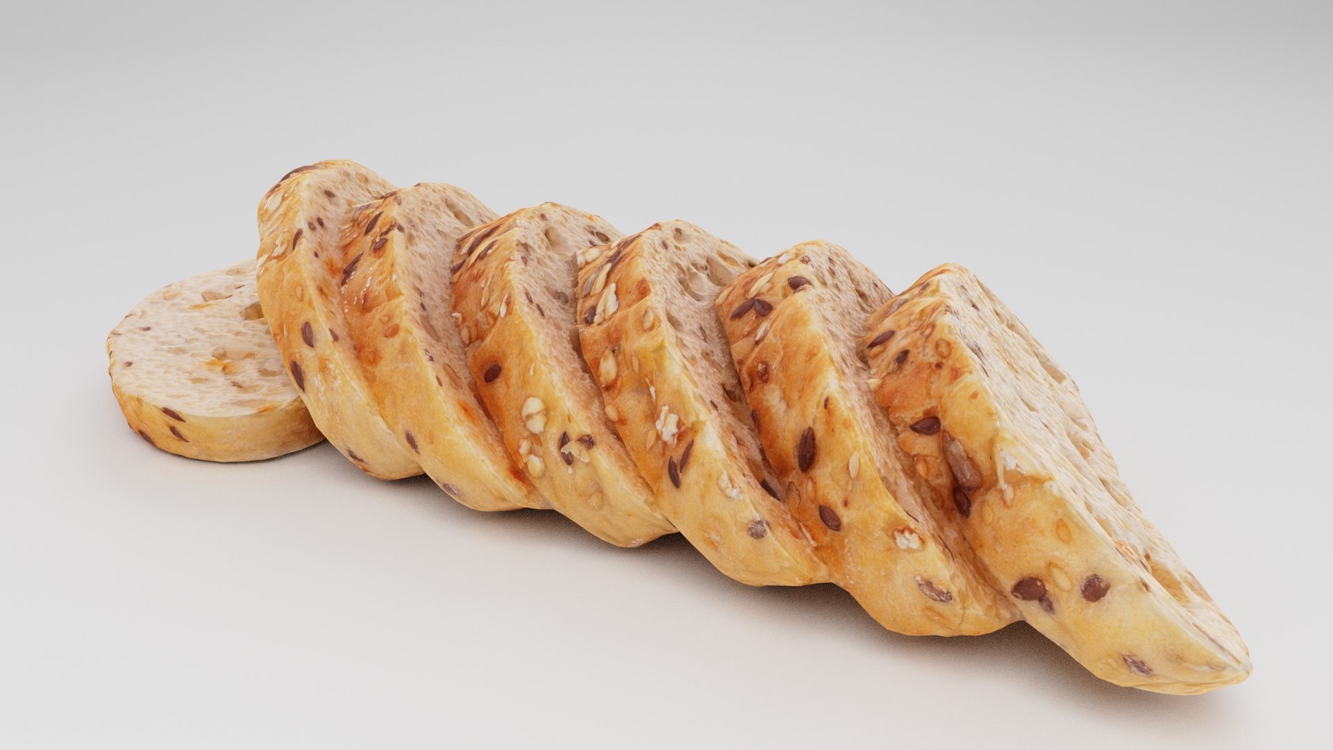 3D Model Sliced Baguette Or Cut French Bread With Seeds And Spices ...
