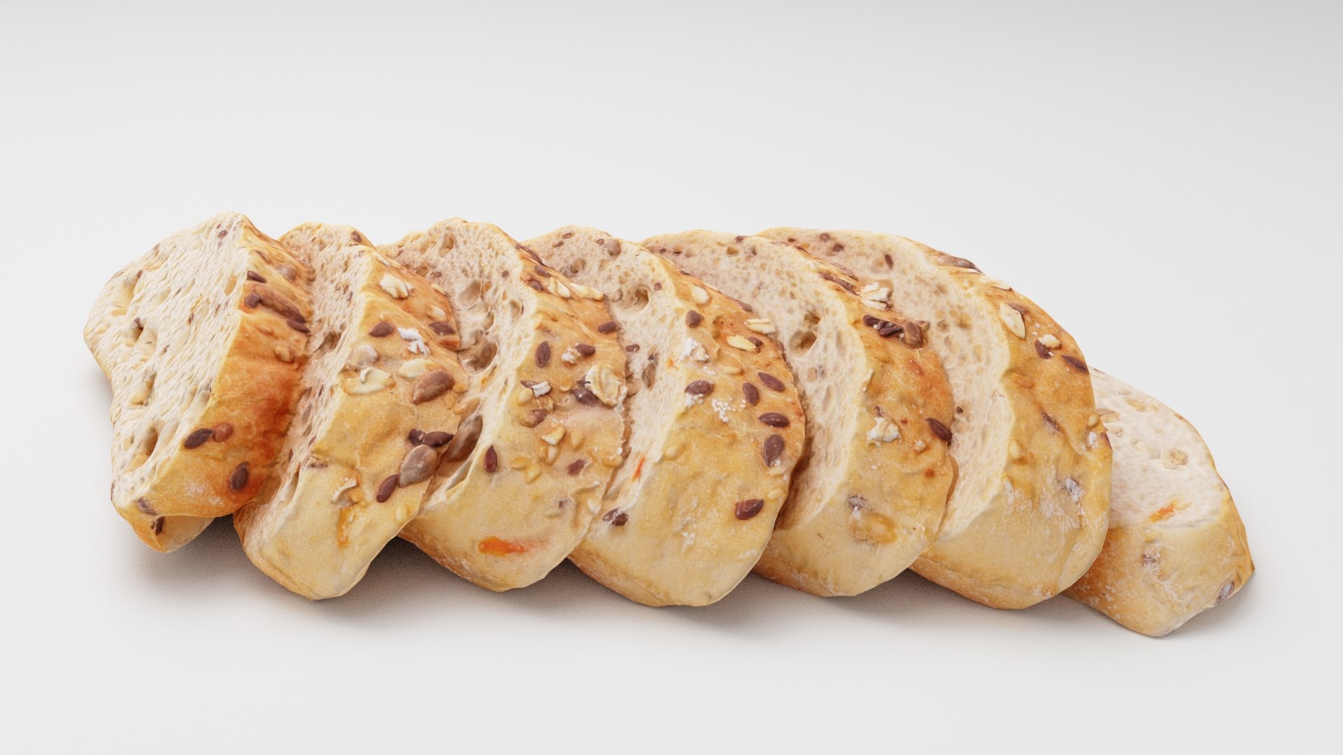 3D Model Sliced Baguette Or Cut French Bread With Seeds And Spices ...
