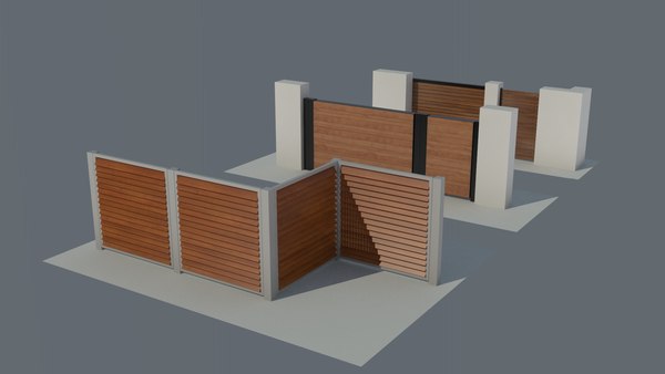 3d model 3 type wooden fence
