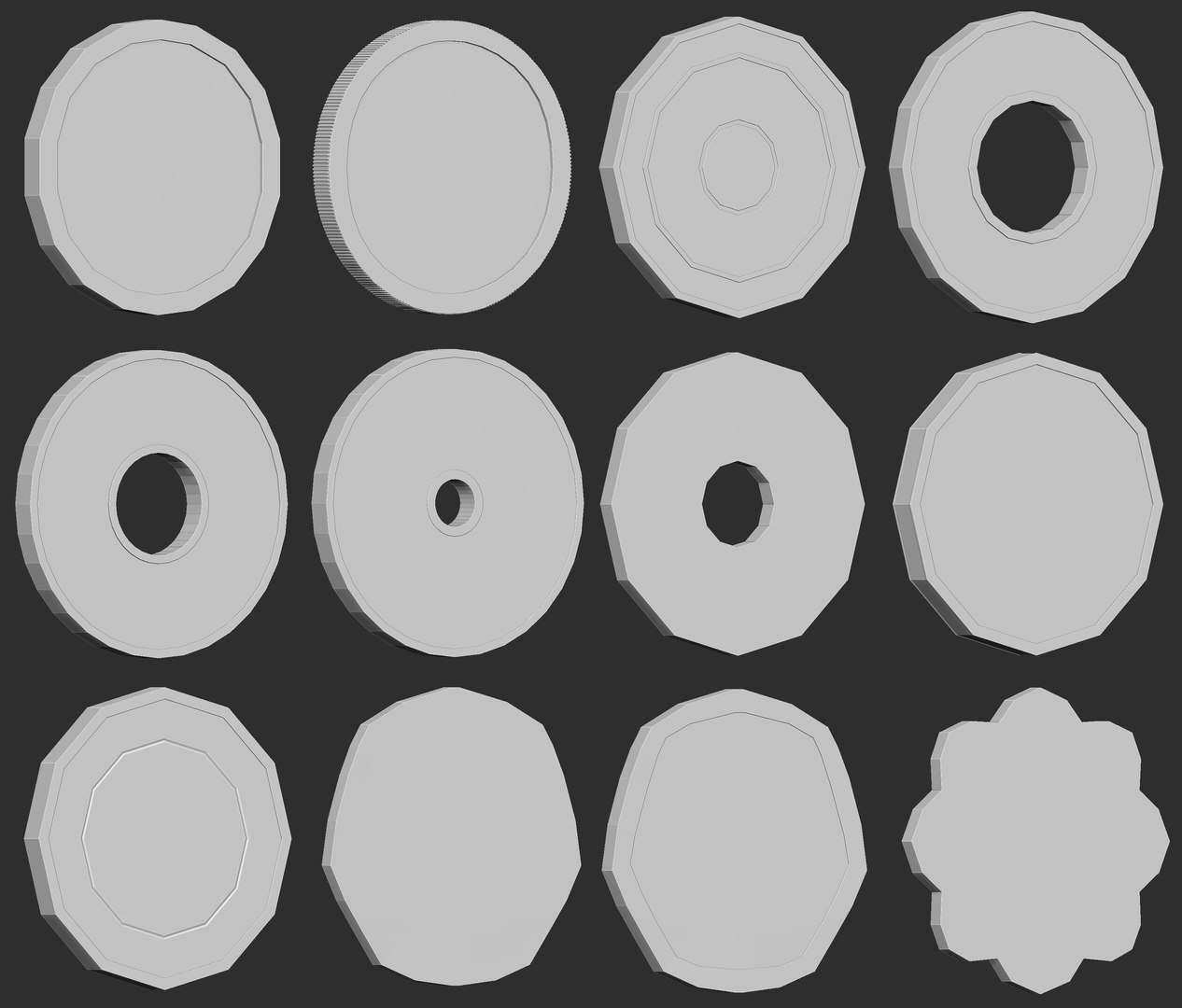 3D 60 Various Coin Or Money Base Mesh Shapes Imm Zbrush Set Model ...