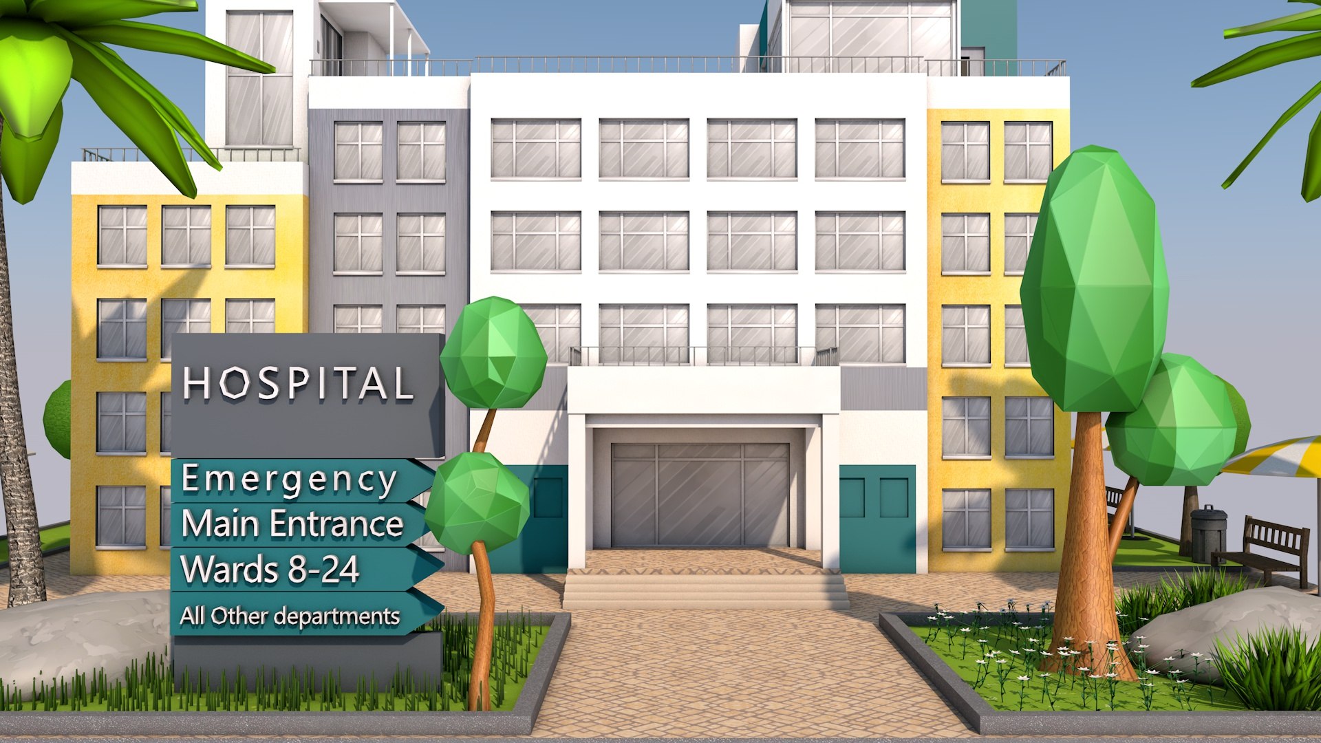 3D Low Poly Hospital 3D Model Cartoon Style Model - TurboSquid 2279010