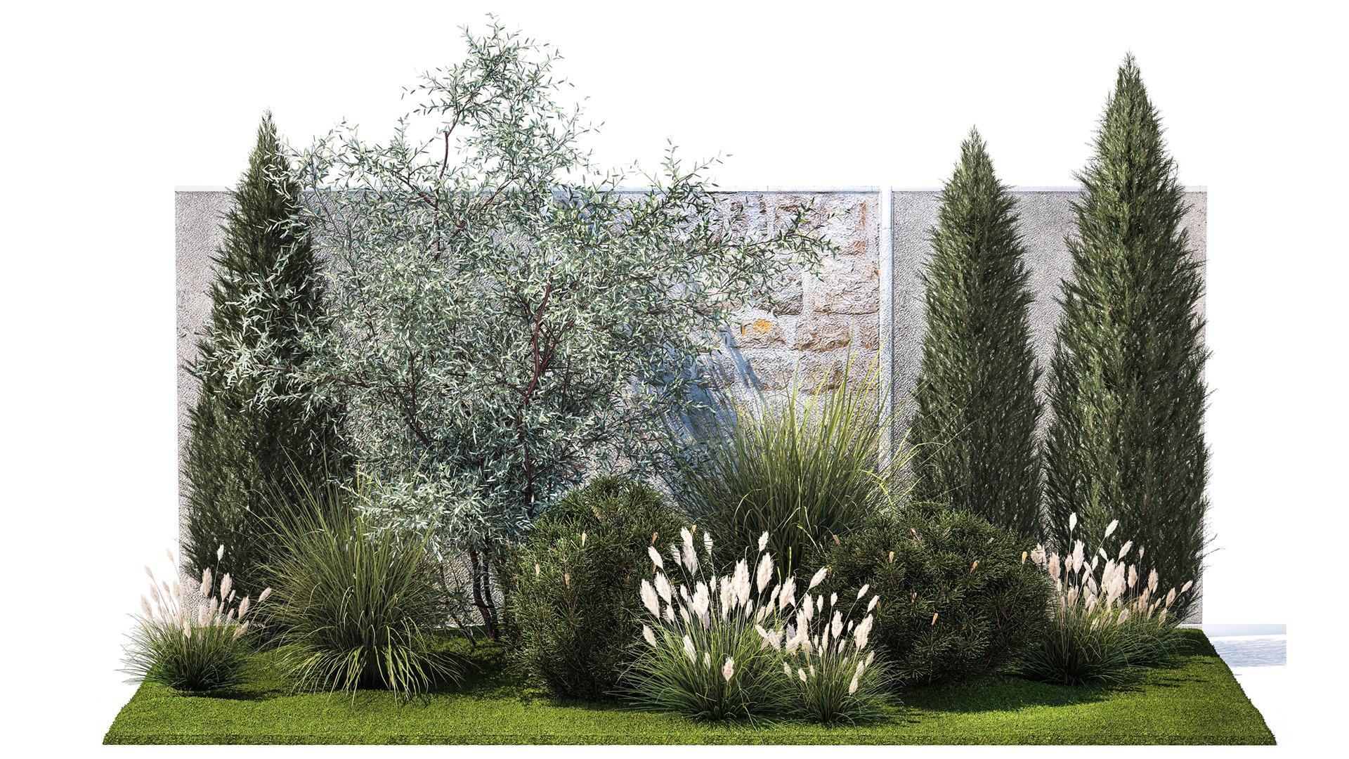 Garden with thuja cypress olive pine and bushes 1378 model - TurboSquid ...