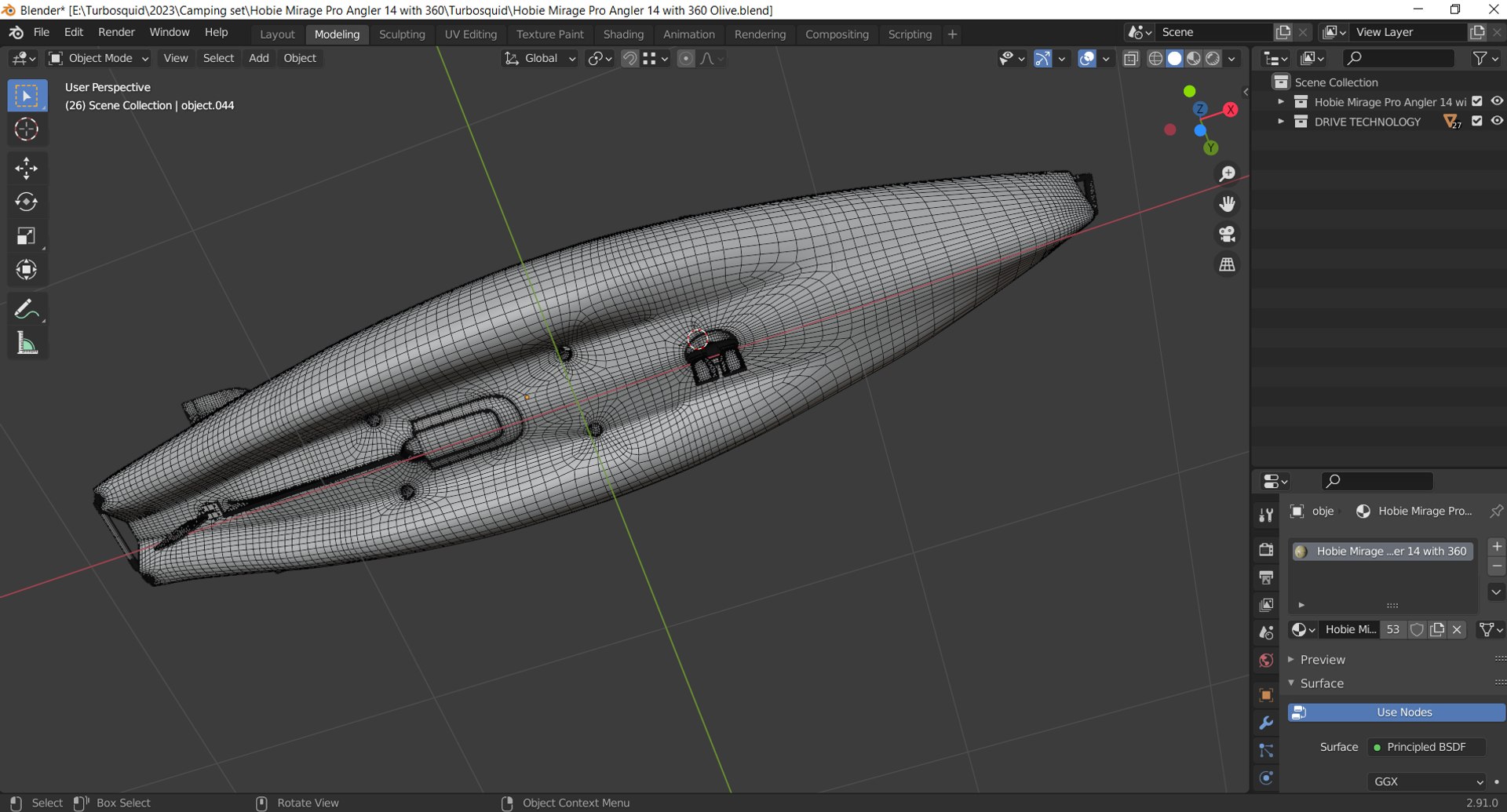 Kayak For Fishing Hobie Mirage Pro Angler 14 With 360 Olive 3D Model ...