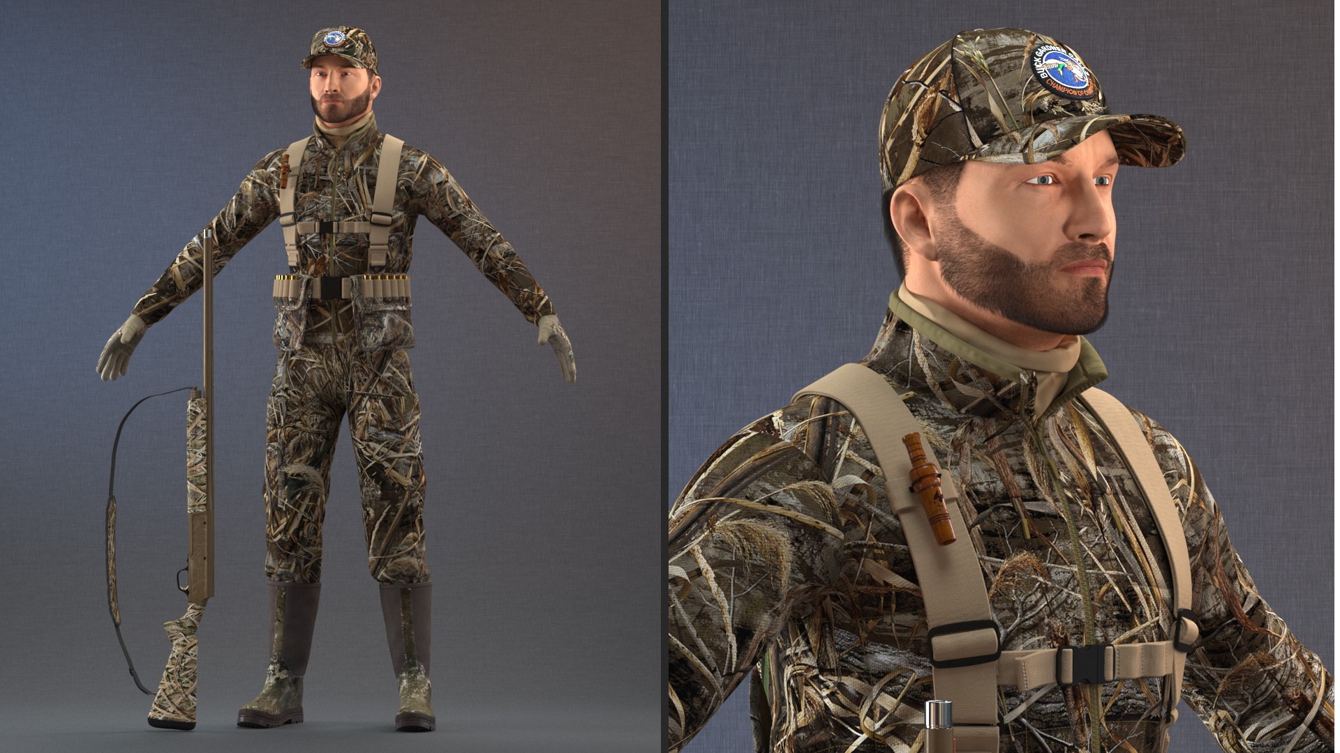 Modern Hunter With Gun A-pose In Grass Camo Fur 3D - TurboSquid 1959541