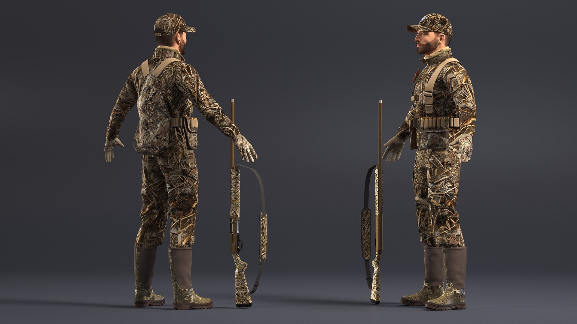 Modern Hunter With Gun A-pose In Grass Camo Fur 3D - TurboSquid 1959541