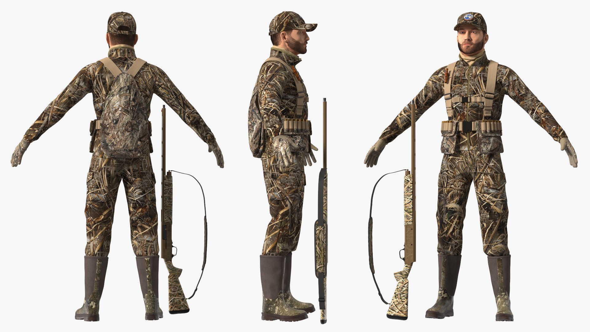Modern Hunter With Gun A-pose In Grass Camo Fur 3D - TurboSquid 1959541
