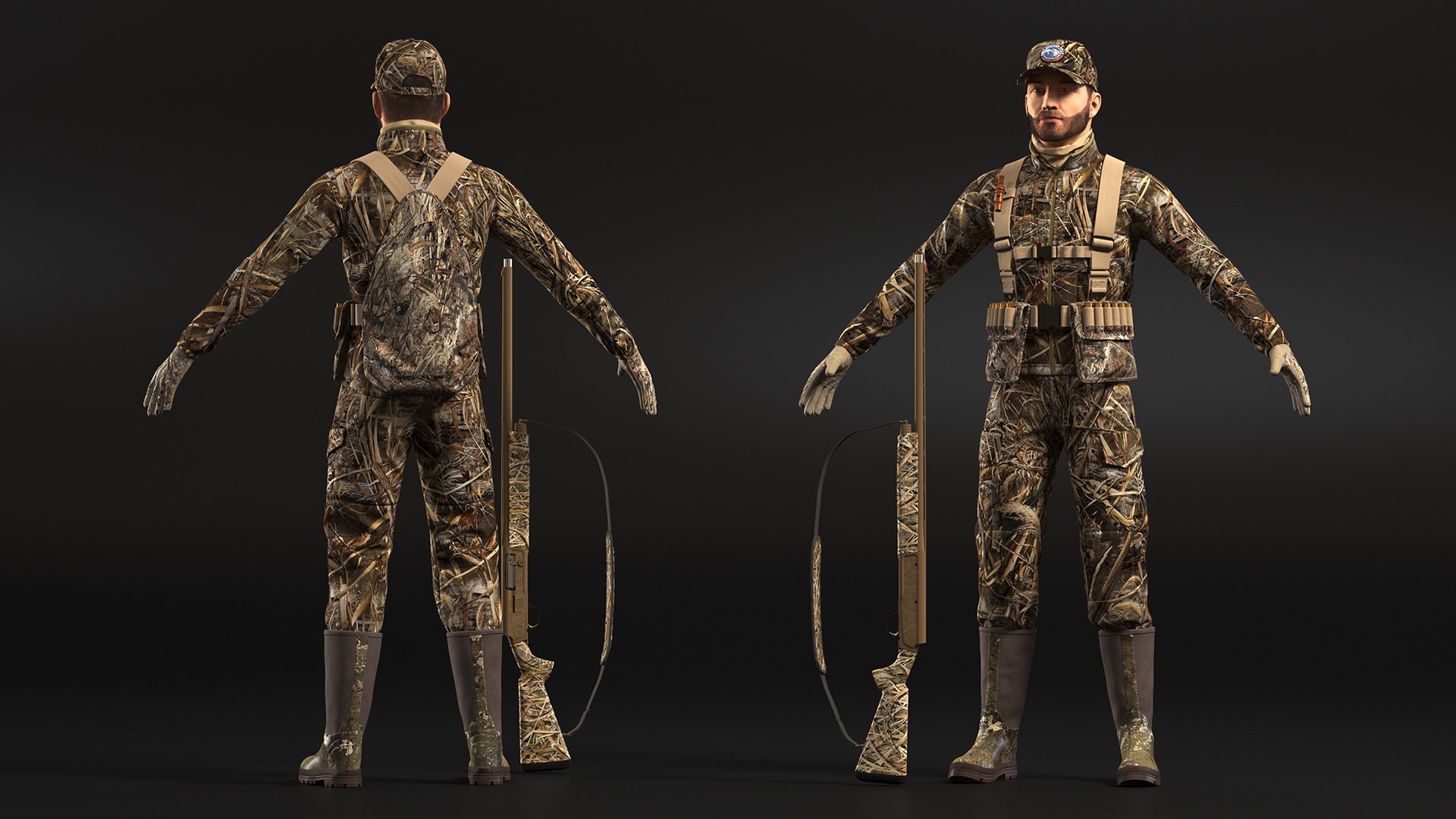 Modern Hunter With Gun A-pose In Grass Camo Fur 3D - TurboSquid 1959541