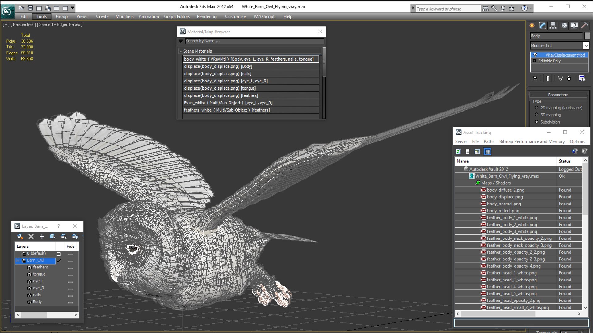 White barn owl flying bird model - TurboSquid 1434859