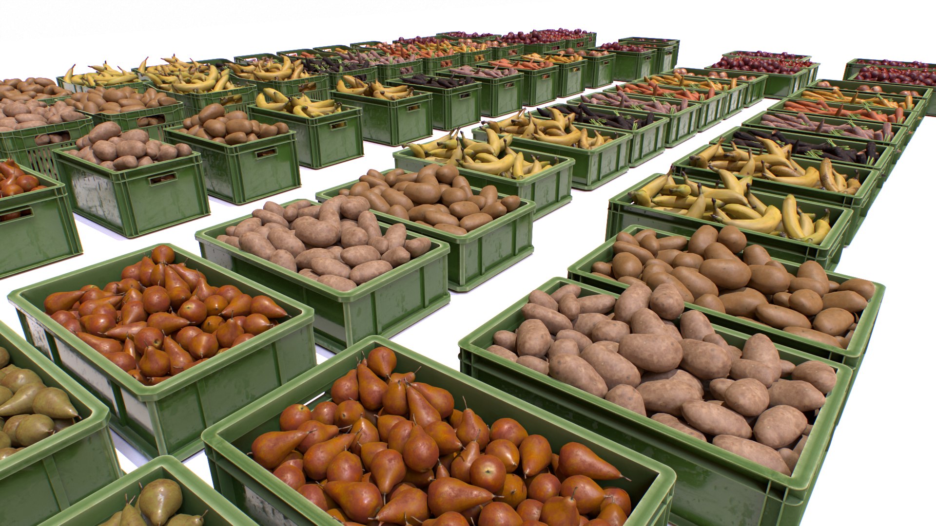 3D Fruits and Vegetables Crates - TurboSquid 1893752