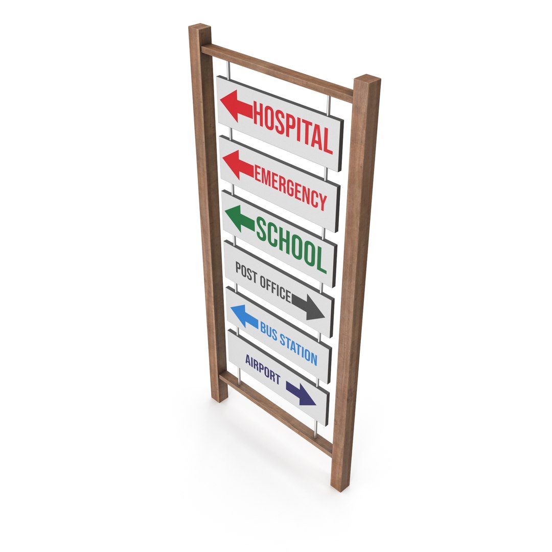 Wooden Framed Directional Sign With Metal Details Model - TurboSquid ...