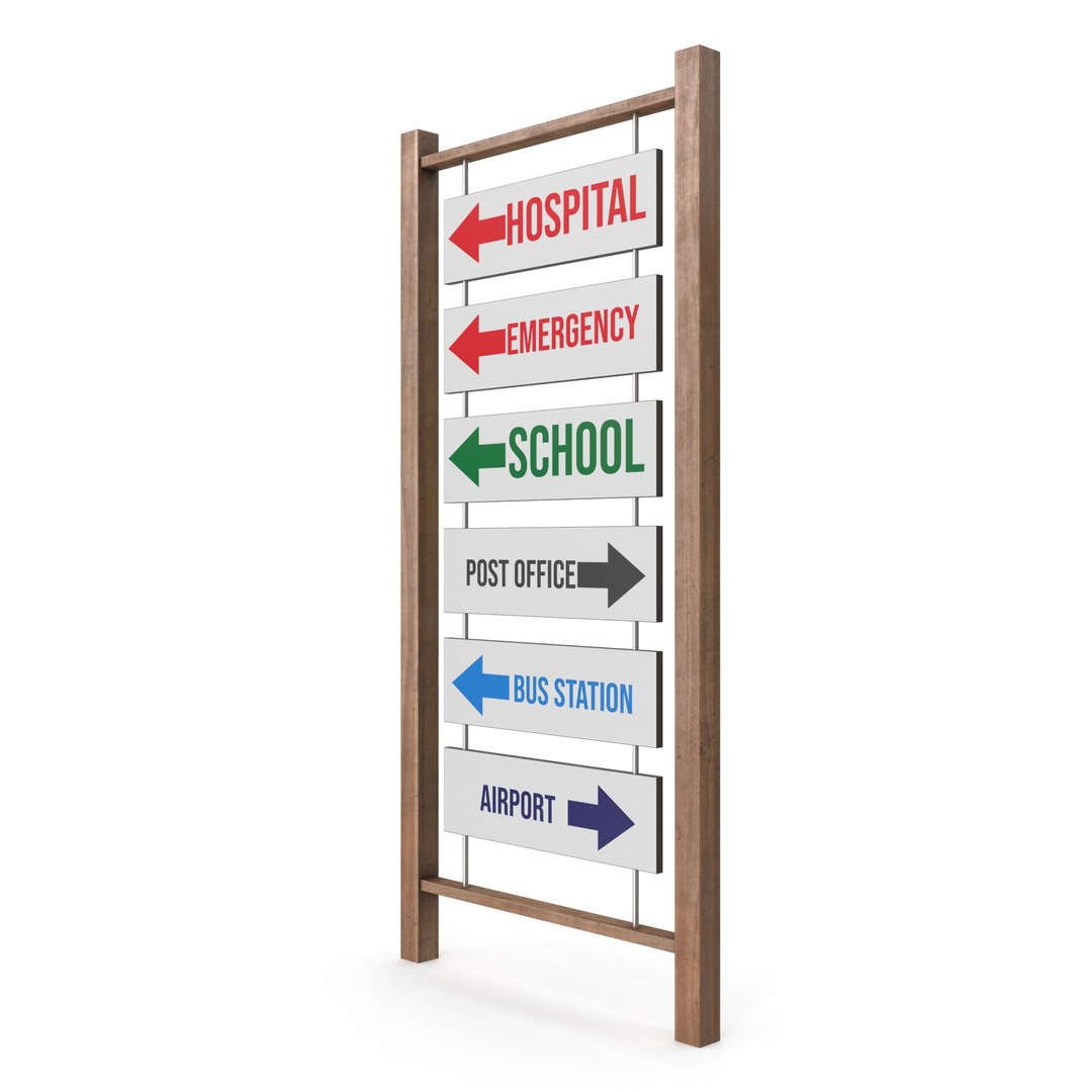Wooden Framed Directional Sign With Metal Details Model - TurboSquid ...