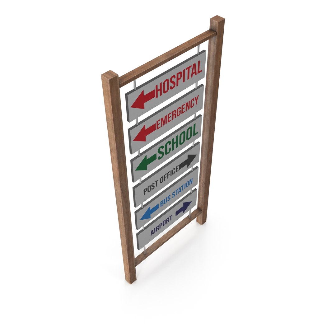 Wooden Framed Directional Sign With Metal Details Model - TurboSquid ...