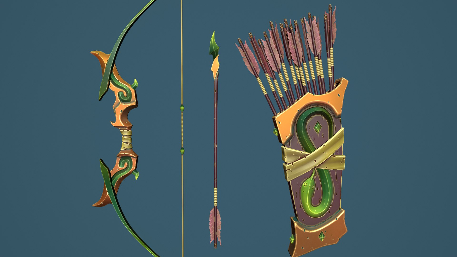 Snake bow and quiver 3D - TurboSquid 1806547