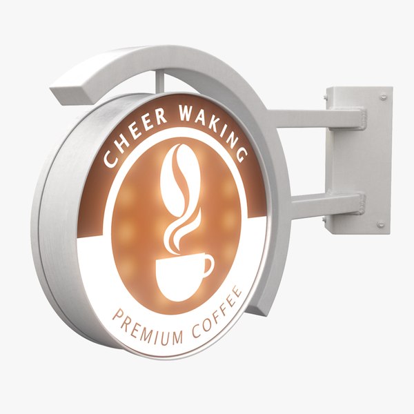 modelo 3d Letrero de cafetería de esquina con luz de pared encendida ...