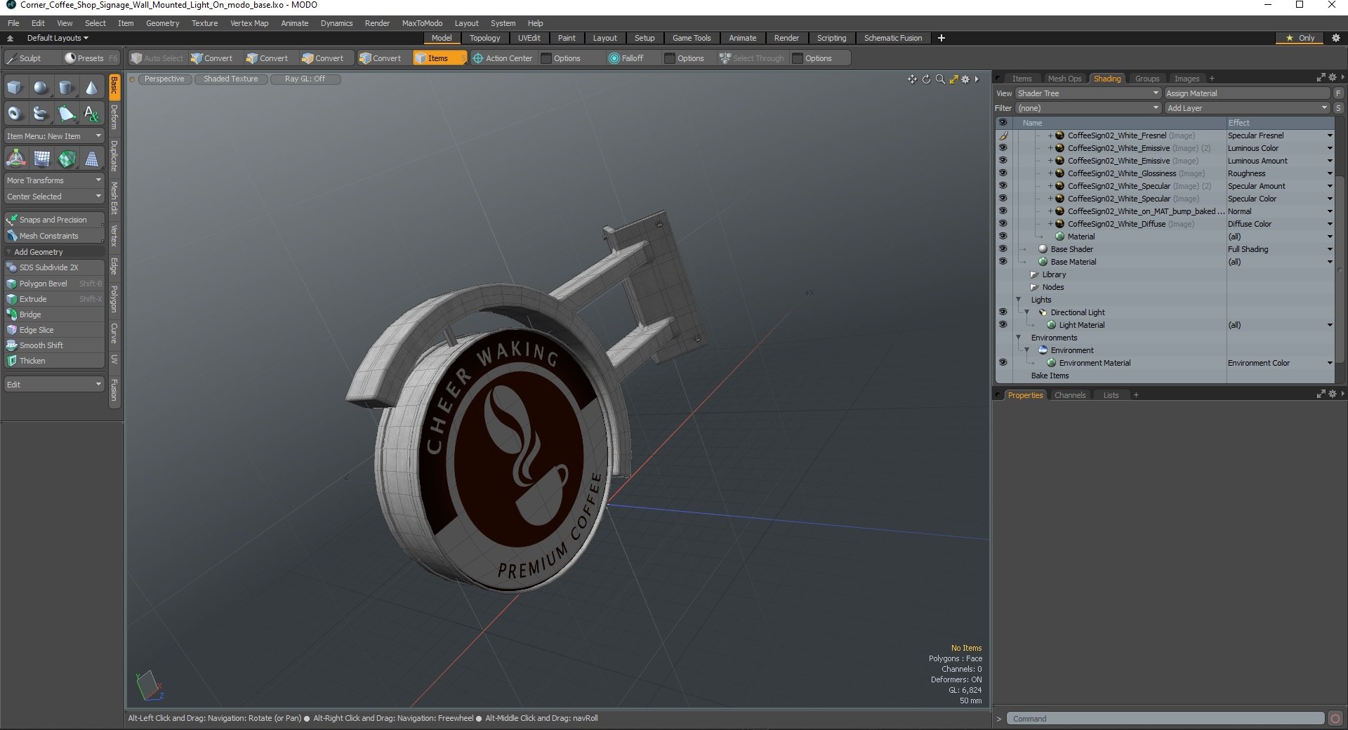 3D Model Corner Coffee Shop Signage Wall Mounted Light On - TurboSquid ...