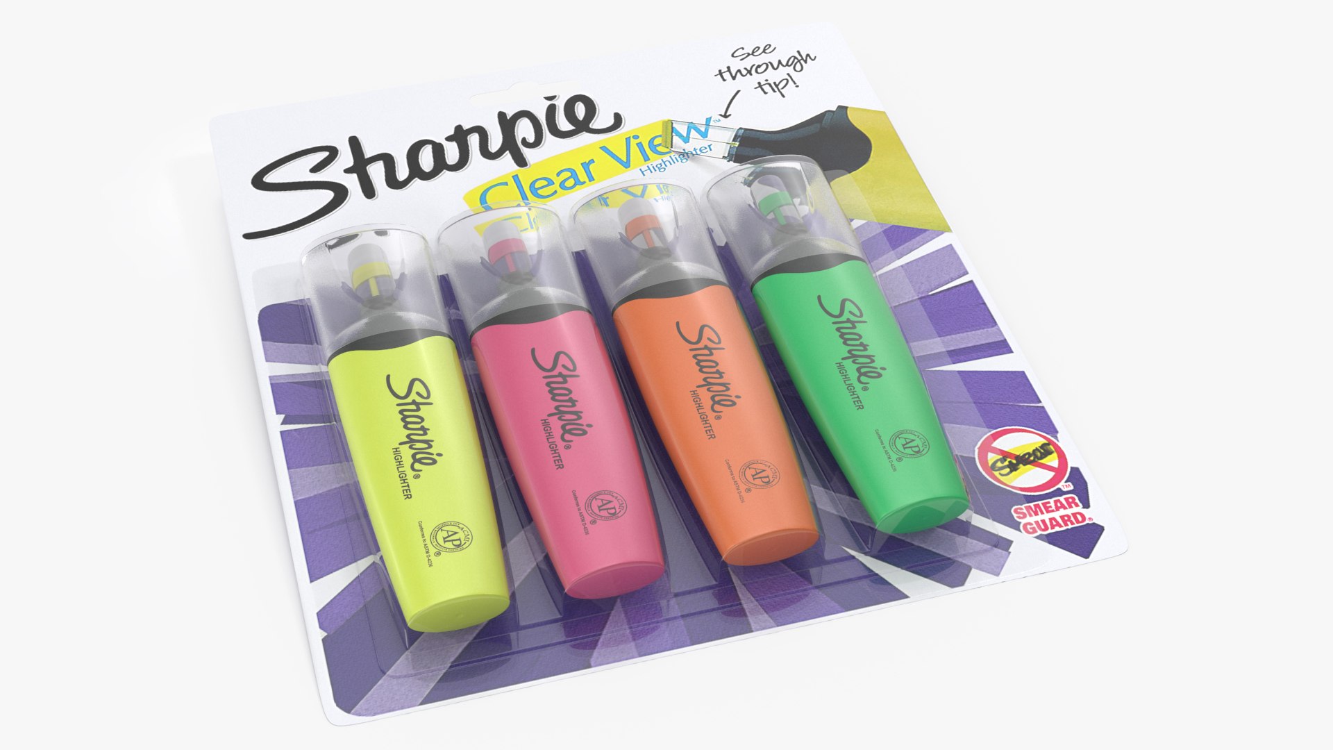 4 Sharpie Highlighter Markers With Package 3D Model - TurboSquid 1919680